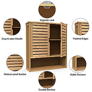 Purbambo Bathroom Wall Cabinet, Bamboo Wall Mount Medicine Cabinet Storage Organizer, Double Doors & 3 Tier Adjustable Shelf