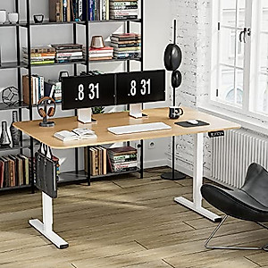 YESHOMY Height Adjustable Electric Standing Desk 55 inch Computer Table, Home Office Workstation, 55in, White Leg/Natural Top