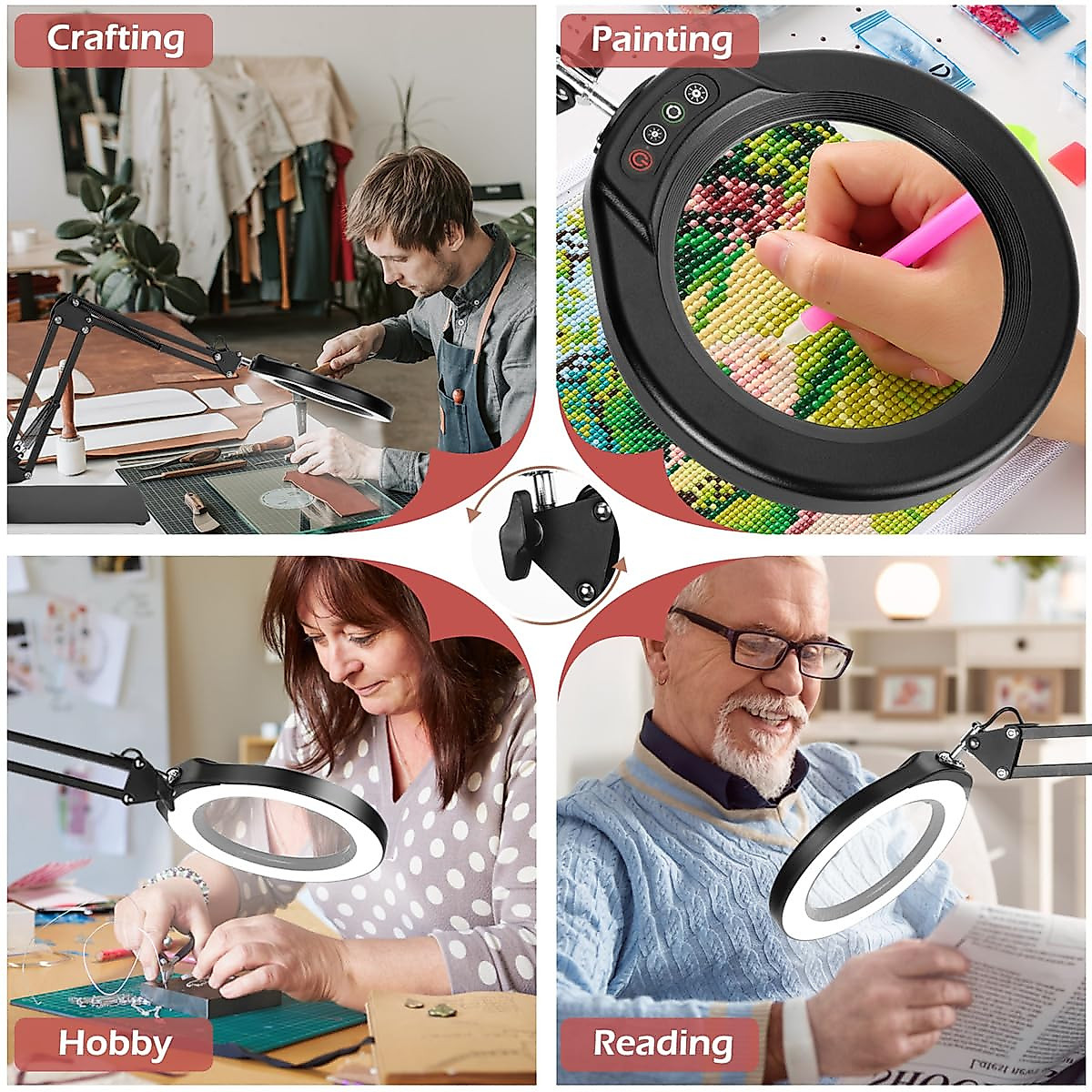 10X Veemagni 2-in-1 Magnifying Glass with Light and Stand, 3 Color Modes Stepless Dimmable, Real Glass Desk Lamp & Clamp, LED Lighted Magnifier with Light for Reading Crafts Repair Close Works