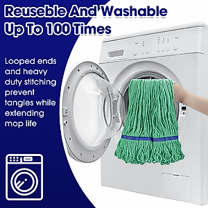 6 Pack Heavy Loop End Cotton String Mop Head Heavy Duty Mop Head Commercial Refills Mop Head Replacement for Home Industrial Commercial Cleaning (Green, Blue)
