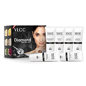 VLCC Party Diamond Facial Kit - Single Use | Salon Like Facial at Home in Just 6-Steps | Includes Cleanser, Scrub, Cream, Face Pack & Moisturizing Gels | 2.12 Oz/60g