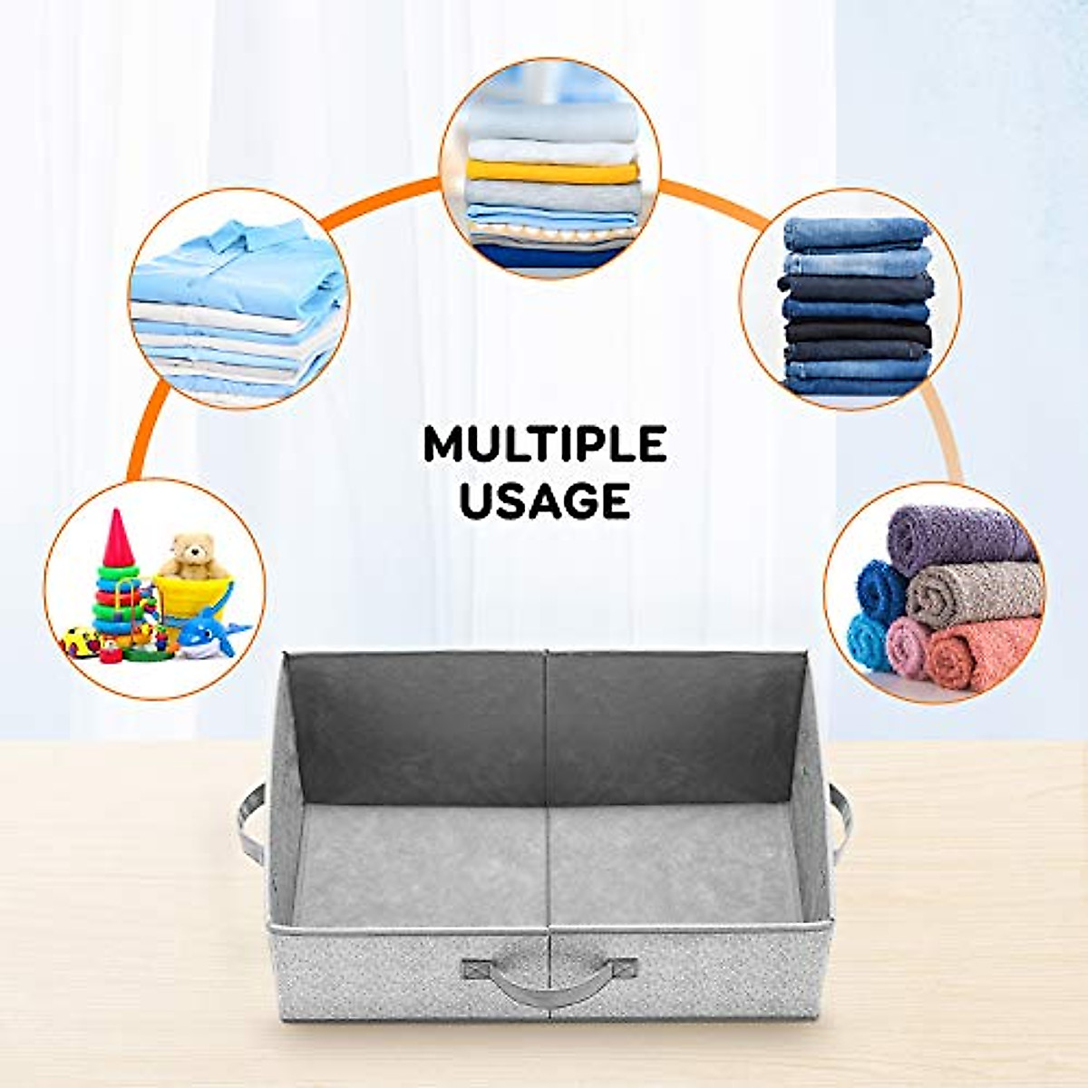 artsdi Set of 4 Large Capacity Storage Bins and Baskets with Handles, Closet Shelf Organizer Bins, Foldable Trapezoid Storage Box for Shelves,Clothes,Baby Toiletry,Toys,Towel,DVD,Book, Jumbo,Gray