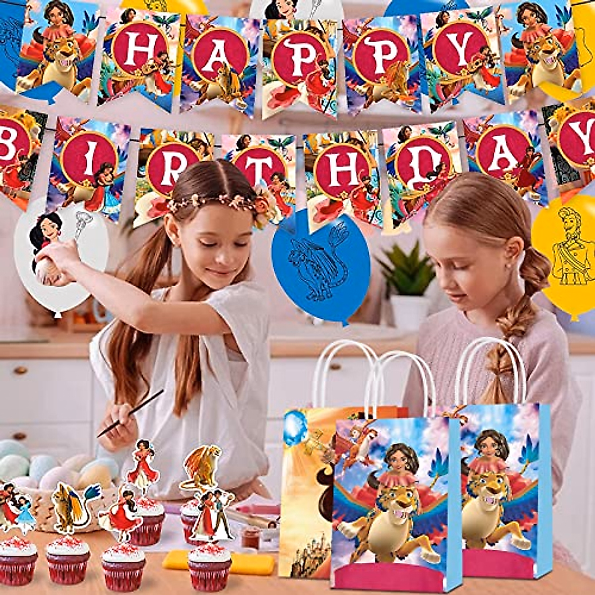 Thwae 16Pcs Elena of Avalor Party Favor Bags, Princess Elena Birthday Paper Gift Bags with Handles for Princess Elena Themed Party Decorations Goody Treat Candy Bags
