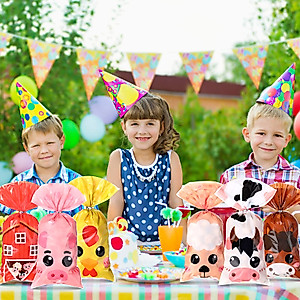 Pajean 120 Pieces Farm Animal Party Favor Bags, Plastic Candy Goodies Gift Treat Bags Farmhouse Decor for Baby Shower Boys Girls Kids Happy Birthday Party Decorations Supplies