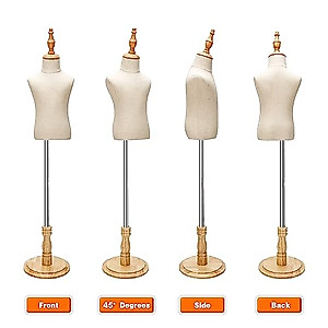 TaroKitc Child Mannequin Torso Kid Dress Form Adjustable Height Mannequin with Wooden Base for Sewing Dressmakers Photographing Dress Jewelry Display (Beige, 4-5 Years Old)