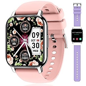 Popglory Smart Watch Call Receive/Dial, 1.85'' Smartwatch with AI Voice Control, Blood Pressure/SpO2/Heart Rate Monitor, Fitness Tracker Watch with 2 Straps for Men & Women iOS & Android Phones