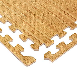 FOREST FLOOR Thick Printed Foam Tiles, Premium Wood Grain Interlocking Foam Floor Mats, Anti-Fatigue Flooring, 3/8" Thick, Light Bamboo, 24 Square Feet (6 Tiles)