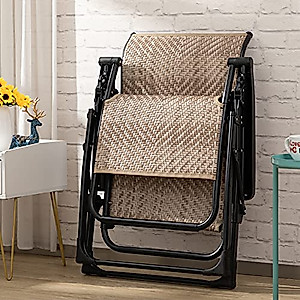 AbocoFur Rattan Folding Zero Gravity Chair with Lock for Adult, Indoor&Outdoor Adjustable Recliner with Steel Frame and Widened Armrest, Heavy Duty Lounge Chair for Patio, Balcony, Light Brown