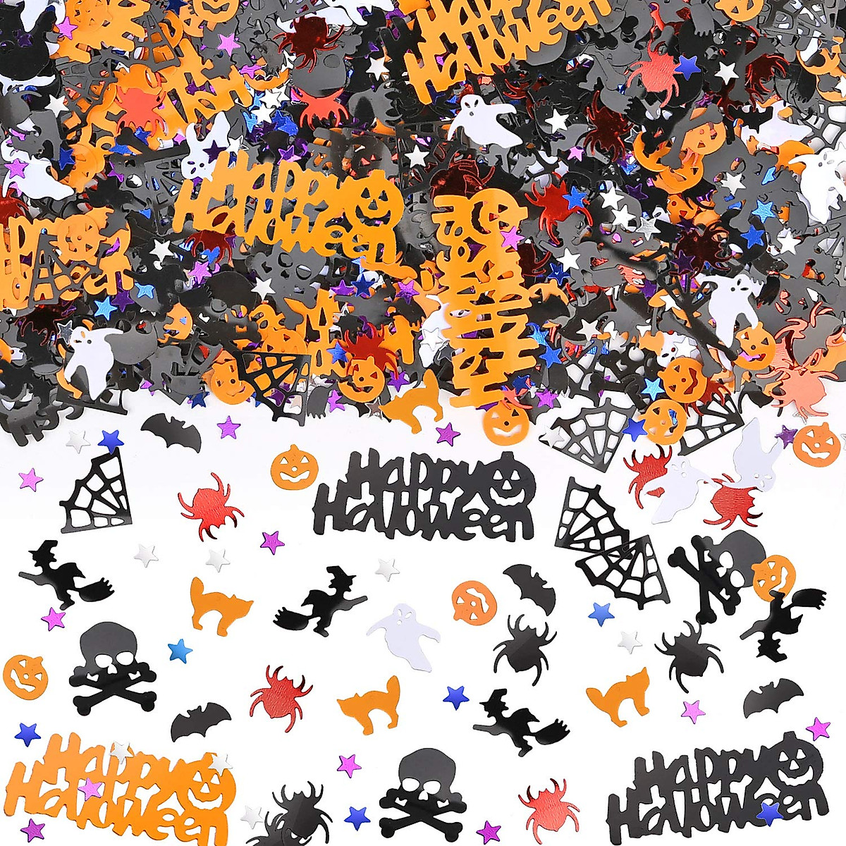 Konsait 2000+pcs Halloween Confetti Table Confetti Table Scatter Pumpkins Spiders Bats Witches Spider Webs Star Cat Ghost Halloween Skull Confetti for Halloween Party Favor Decorations Supplies