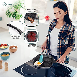 3 Section Pan Skillet - Square 3 in 1 Breakfast Pan - 10 inch Frying Pan Nonstick - All in One Split Sectioned Pan - Divided Pan for Cooking Egg Bacon Veggies