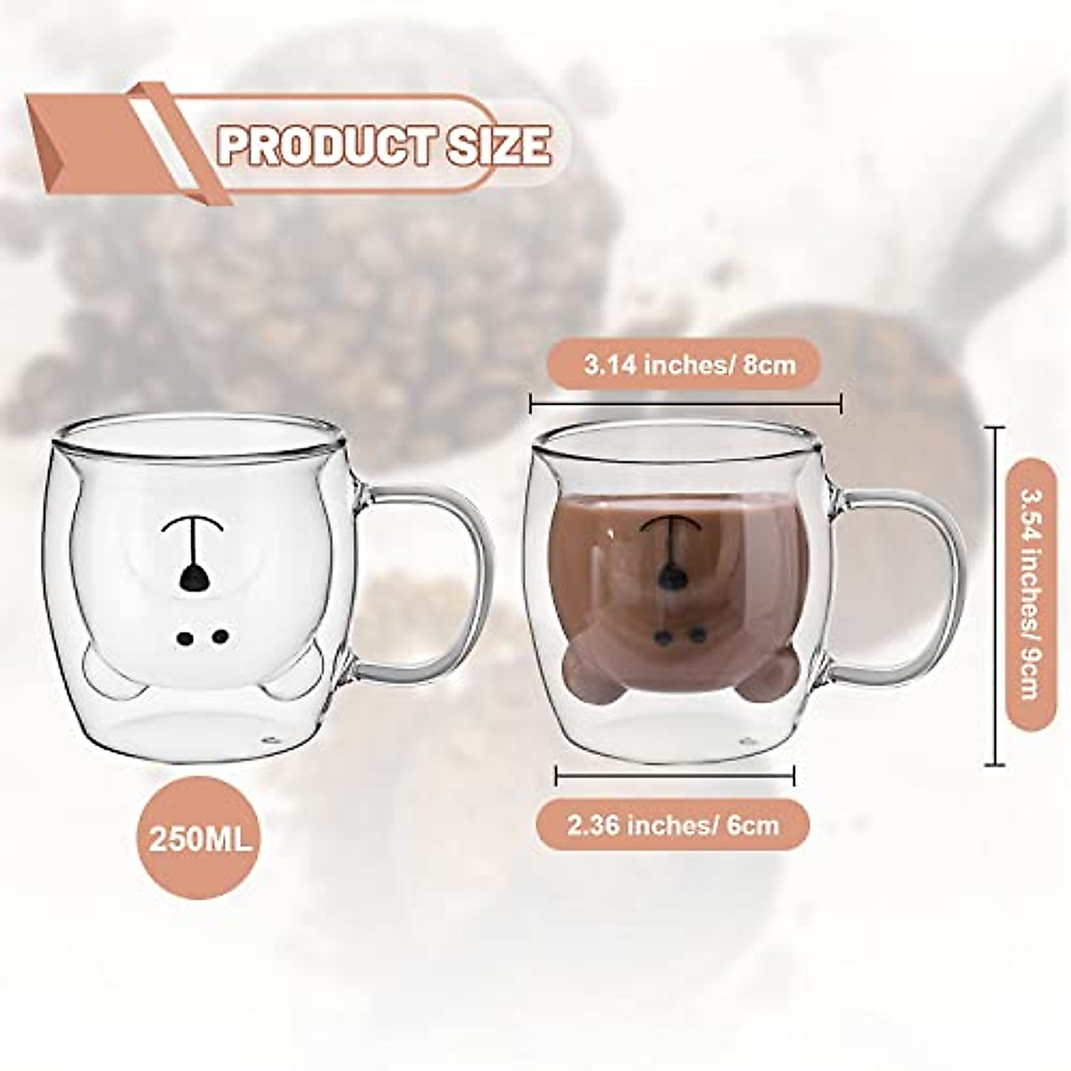 Cute Bear Tea Cup Double Wall Glass Milk Coffee Bear Mug with Handle Insulated Espresso christmas Beer Cup Cute Birthday gift for Women Men Valentine's Day, 250 ml/ 8.4 oz (White, 1 Piece)