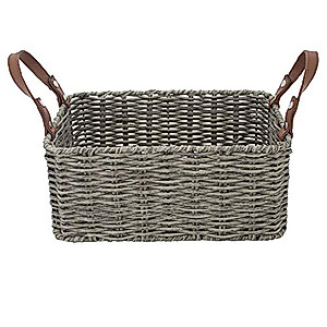 HDKJ PP Tube Storage Basket with handle,Rectangular storage basket,Decorative Home Storage Bins. (Gray, Small)
