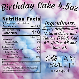 Gotta B Sweet Birthday Cake Flavored Cotton Candy - 4.5 oz Reclosable Jar - Blue, Pink and White - Made in USA