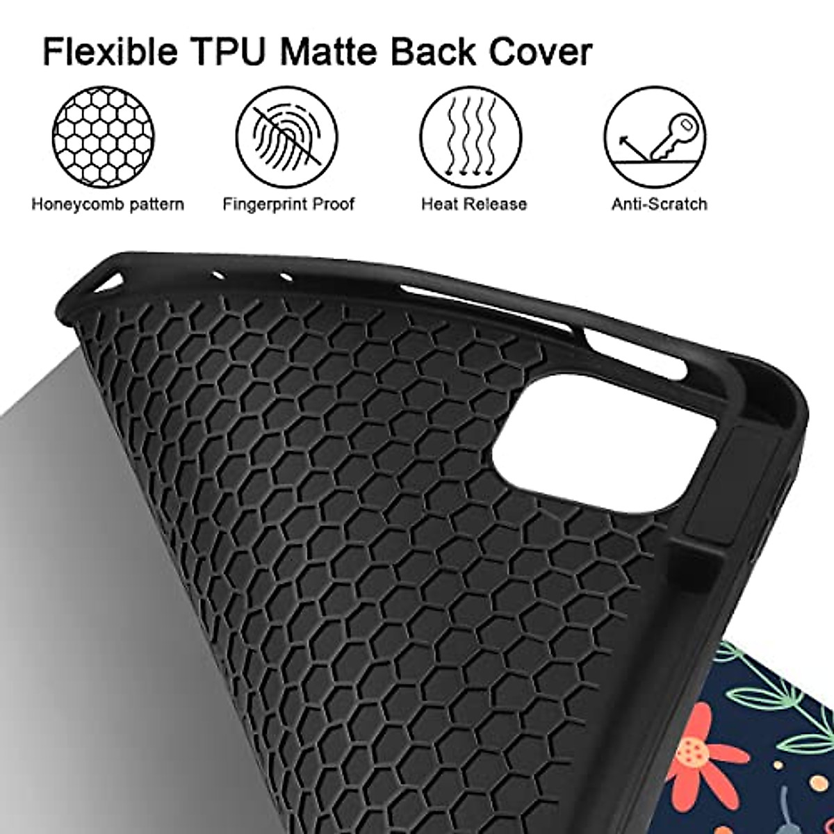 Lepeoac Designed for iPad Pro 11 inch Case M2 4th Generation (2022) / 3rd Gen (2021) / 2nd Gen (2020) / 1st Gen (2018) with Pencil Holder, Trifold Stand TPU Back Shell Smart Case, Flat Floral