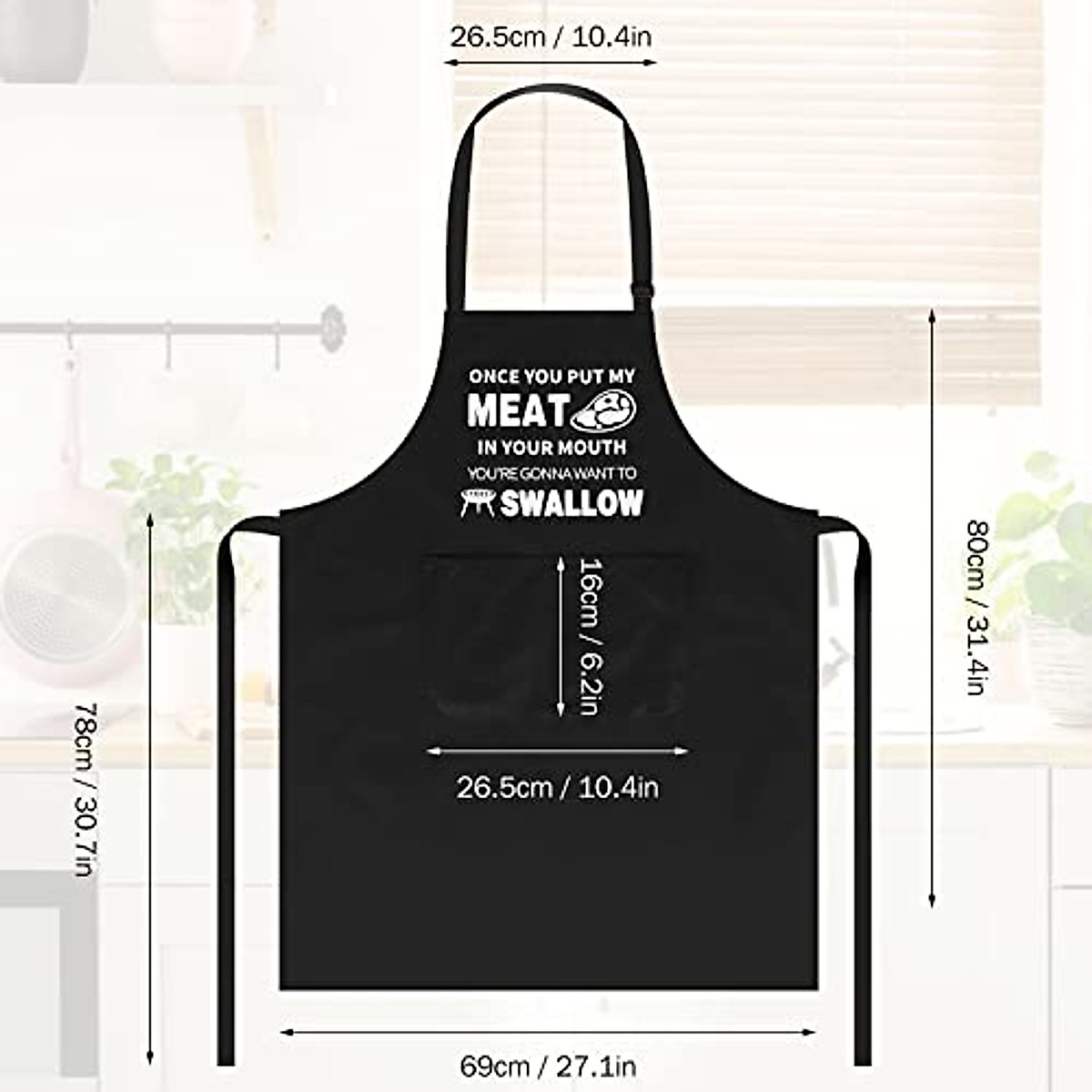 GLHMOGM Funny BBQ Cooking Bib 2 Pockets Gift Father Husband Chef Apron, Black, One Size