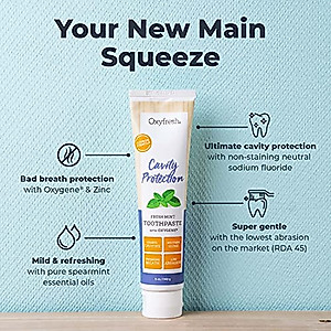 Oxyfresh Cavity Protection Fresh Mint Fluoride Toothpaste | Low Abrasion Anticavity Toothpaste for Sensitive Teeth & Gums – All-Day Fresh Breath (3-5 oz Tubes)