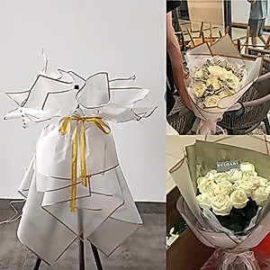 20 Sheet 10 Colors Gold Edge Flower Wrapping Paper, Florist Bouquet DIY Crafts Fresh Flower Bouquet Wrap Gift Box Packaging Material Florist Supplies,Waterproof Floral Wrapping,22.8*22.8 Inches