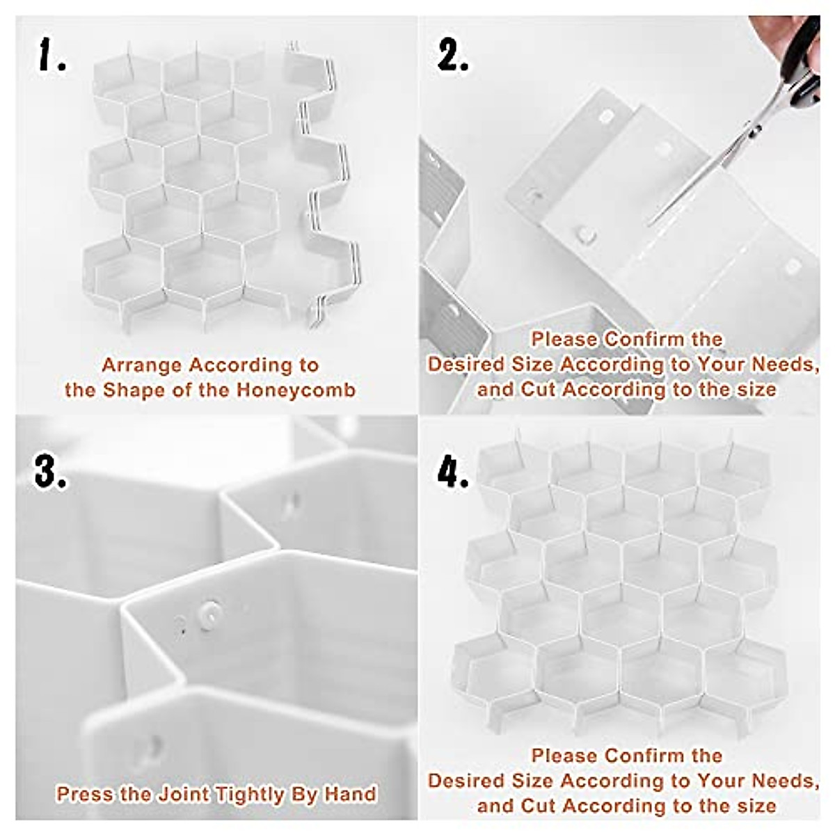 KOBSAINF Honeycomb Drawer Organizer Divider,DIY Plastic Adjustable Grid Dresser Drawer Organizers for Baby Cloth,Belts, Ties, Clothing, Makeup (2PCS White)