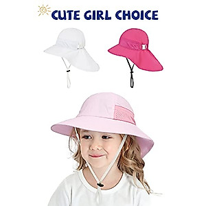 Baby Sun Hat Toddler Kids Girls Sun Hat UPF 50+ Protection Beach Hat Wide Brim Neck Flap Adjustable Fishing Hats for Girls Boys Pink 2-6T