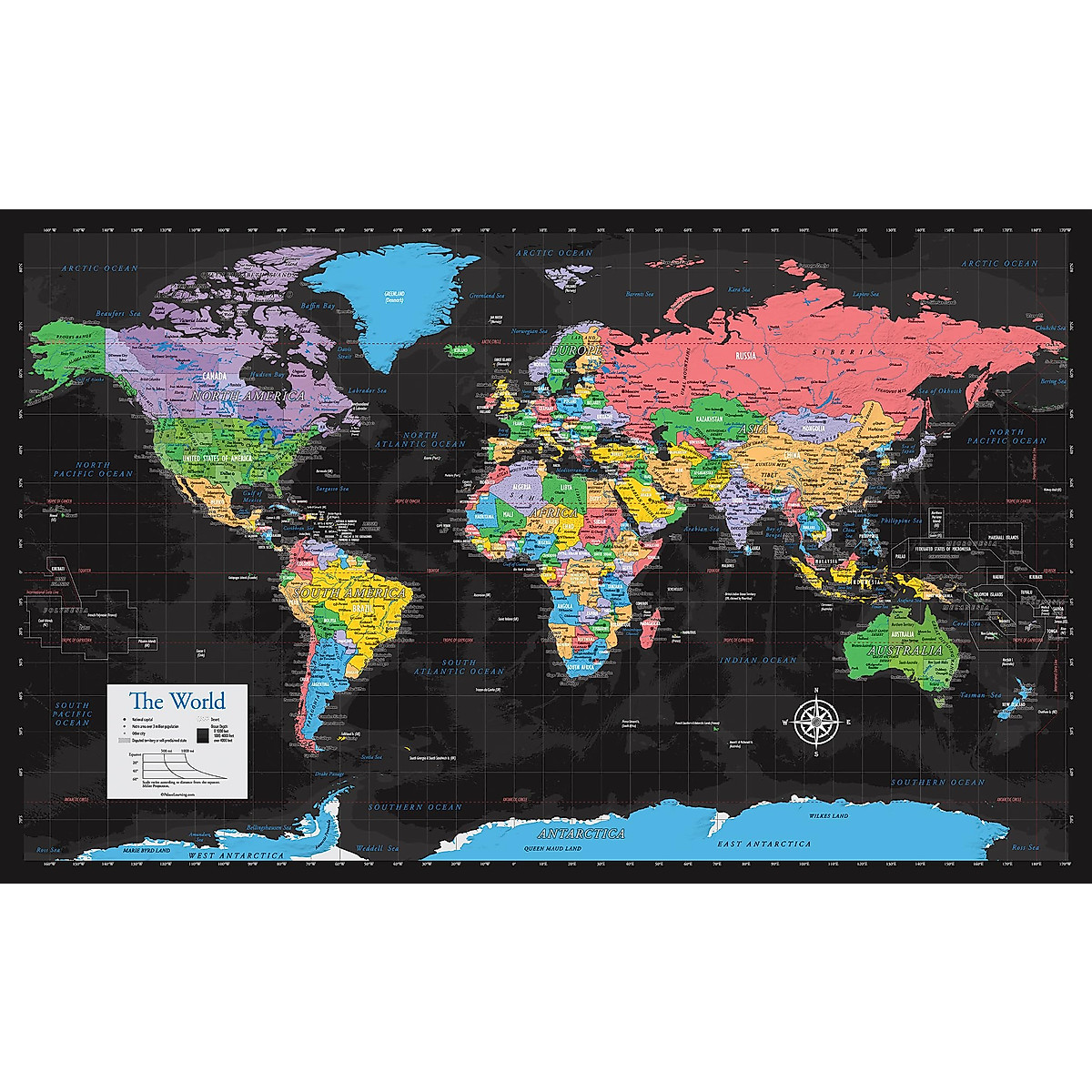 2 Pack - Laminated World Map & US Map Poster Set - Wall Chart Map of the World & United States - Made in the USA [Black]