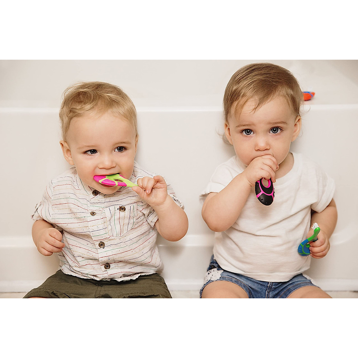 Farber Baby Toddler Toothbrushes Set – Infant Toothbrush 6 Pack with Compact, Soft Bristles and Easy Grip Handle Includes 2 Suction Cup Toothbrush Holders and Toothpaste Squeezer (Pink)