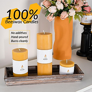 AGLARY 3"x 6" Large Beeswax Pillar Candle, Made of Pure Natural Beeswax, with Ultra Long Burning Time and Low Allergenicity-Raw，82H