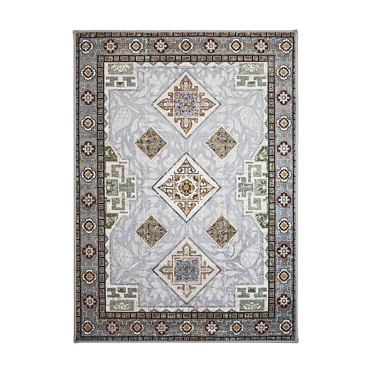 5x7 Indoor Boho Medium Area Rug for Living Room - Ultra Soft Oriental Distressed Rug with Non-Slip Backing - Washable, Stain-Resistant Carpet for Bedroom, Dining Room, Office or Kitchen, Blue
