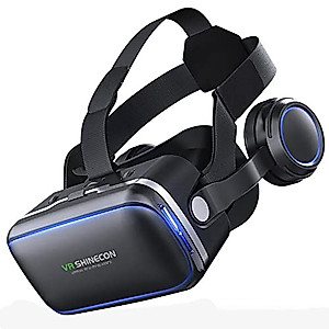 3D VR Glasses Virtual Reality Headset Goggles w/ Headphones for iPhone 14 13 12 11 Pro XR XS X 8 7 6S 6 Plus Samsung Galaxy S10 S9 S8 S7 S6 Edge + BLU Advance 5.2 A4 Vivo Go Dash XL X8 etc, Black