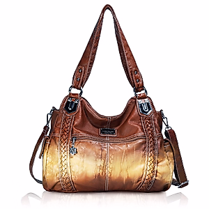 Angel Barcelo Roomy Fashion Hobo Womens Handbags Ladies Purse Satchel Shoulder Bags Tote Washed Leather Bag Brown