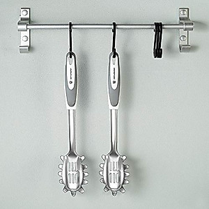 Premium Spaghetti Spoon Server Set - Stainless Steel Slotted Pasta Spoon and Fork with Comfortable Grip Design - Ideal for Serving and Straining Spaghetti, Noodles, and More - Set of 2 With Bonus Gift