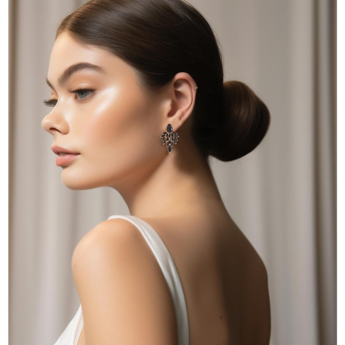 ATIMIGO Black Rhinestone Cluster Drop Earrings Elegant Crystal Statement Earrings Formal Prom Earrings for Women