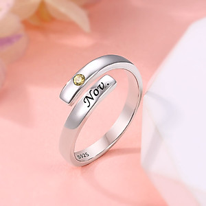 925-Sterling-Silver Birthstone Adjustable Rings for Women - White Gold Plated Sample Open personalized Ring,Birthday Christams Jewelry Gifts for daughter (November Birthstone)