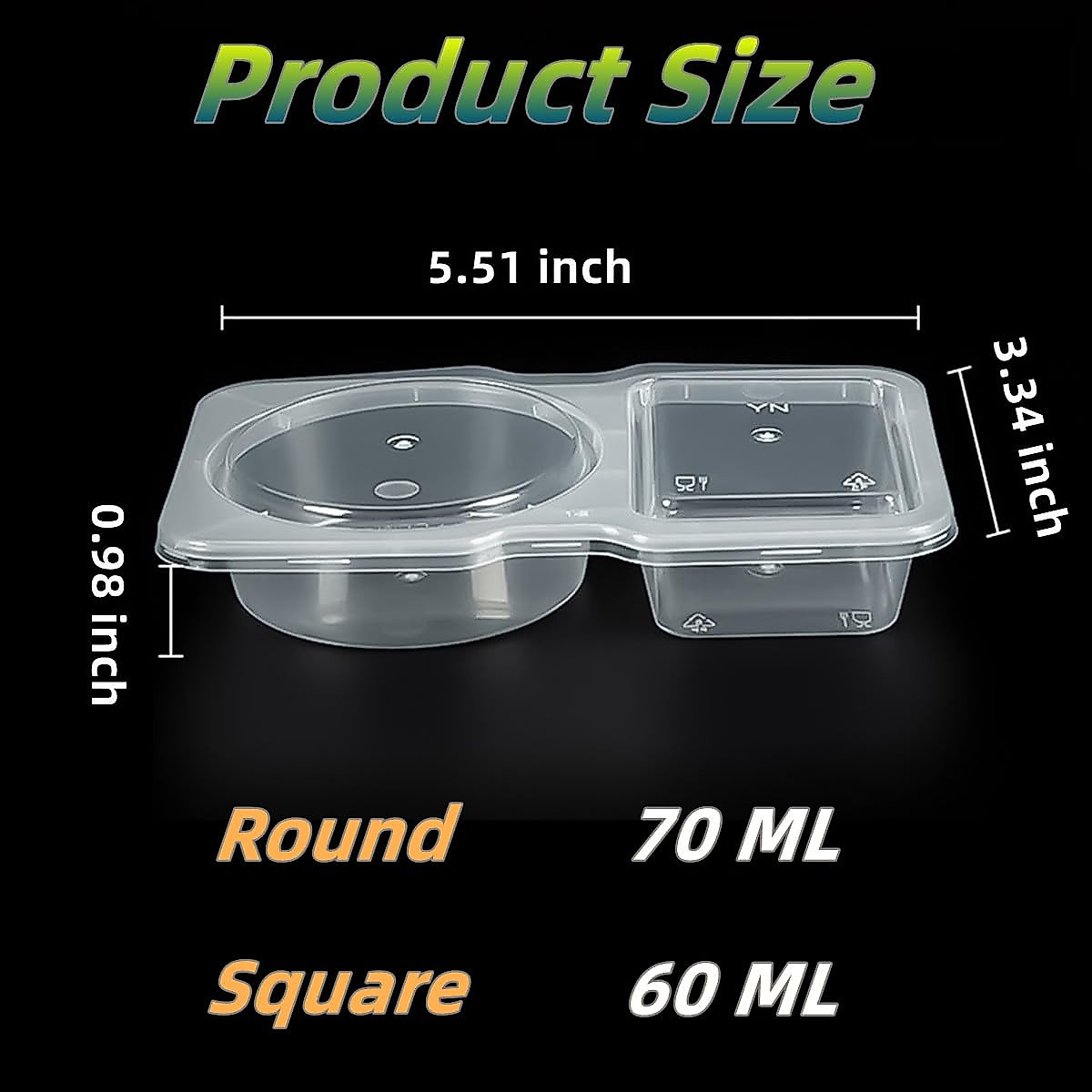 Fayino 20 PCS Double Compartment Condiment Containers with Lids, Portable Reusable Sauce Container 2 Compartment Snack Container for to-go Sauce, Sampling, Travel Snack