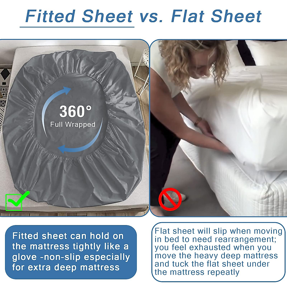 Bedecor Extra Deep Pocket Twin XL Fitted Sheet Only for 18 to 21 Inch Super Thick Mattress That Stay Tight,All Around Elastic Bottom,Doesn't Pop Off