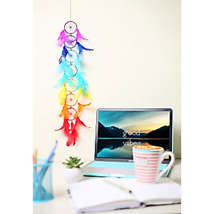 Rooh Dream Catcher ~Rainbow Drops ~ Handmade Mandala Hangings for Positivity (Can be Used as Home DÃcor Accents, Wall Hangings, Garden, Car, Outdoor, Bedroom, Key Chain) (Rainbow) â€¦ (Small)