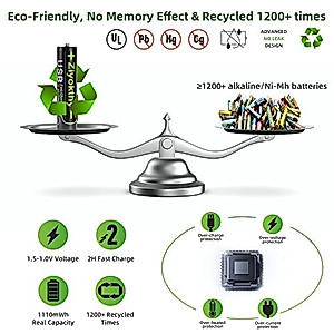 Ziyokthy Rechargeable Lithium AAA Batteries, 4 Packs 1110mWh High Capacity1.5V AAA Battery Rechargeable Lithium ion Triple A Batteries, 2H Fast Charge USB Cable 1200+ Cycles for VR Car Toys Keyboard