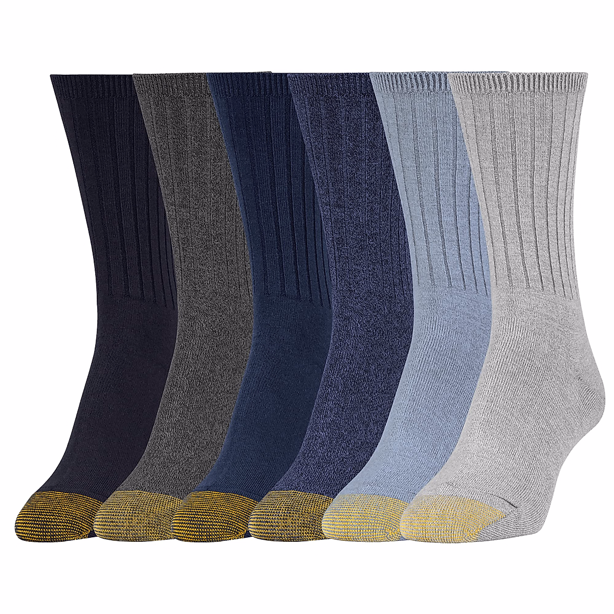 GOLDTOE womens Ribbed Crew Socks, 6 Pairs casual socks, Flannel/Chambray Assorted, Medium US