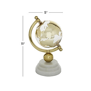 Deco 79 Marble Globe with Marble Base and White Base, 5" x 5" x 11", Gold