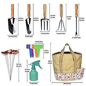 Garden Tools Set 25PCS, Gardening Gifts for Women, Succulent Tool Rust-Proof, Heavy-Duty Hand Tool Kits with Floral Organizer Bag