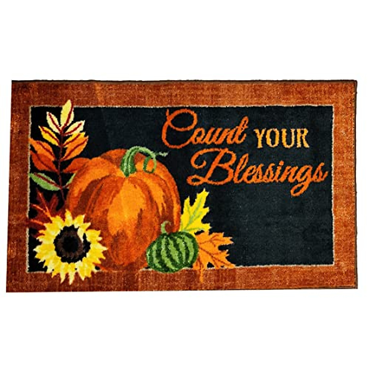 Nourison Welcome Fall Accent Rug, Polyester Hand Carved Plush Cut Pile, 18 x 30 Inches, Harvest Pumpkin, Sunflower, Leaves Design for Autumn and Thanksgiving Decorating