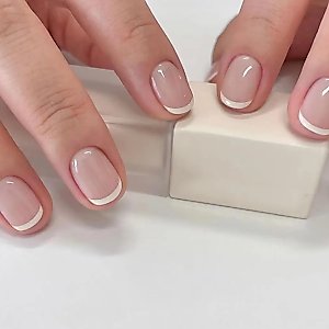 Petite Press on Nails Extra Short French Tip Fake Nails Nude Stick on Nails Cute French Tip Glue Nails Gloss False Nails Reusable Artificial Nails for Women Manicure Art