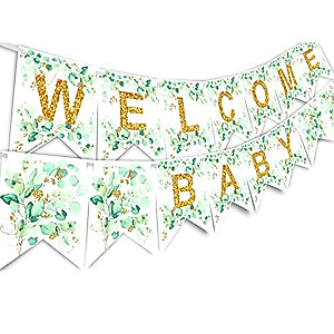 Eucalyptus Gold Welcome Baby Banner - Eucalyptus Baby Shower Supplies - Eucalyptus Baby Shower Decorations - Gender Neutral Baby Shower Decorations - Baby Banner