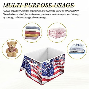 innewgogo American Flag Firework Storage Bins with Lids for Organizing Large Collapsible Storage Bins with Handles Oxford Cloth Storage Cube Box for Car