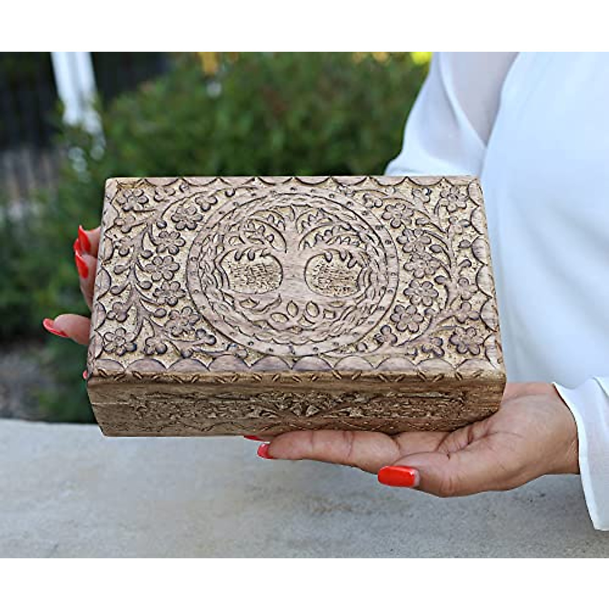 DharmaObjects Hand Carved Tree of Life Wooden Box Keepsake Storage Multi Utility