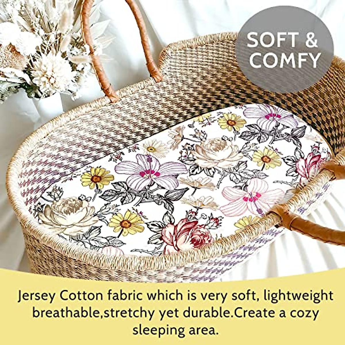 Bassinet Sheet, Jersey Cotton for Baby Boy/Girl, Fitted Sheets Flexible for Most Bassinet Mattress