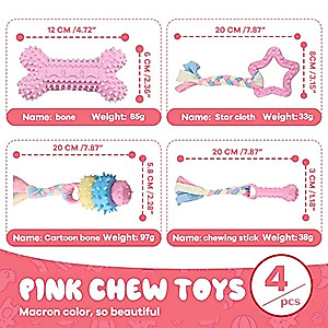 BAEJMJK 5 Pack Puppy Teething Toys Cute Pink Dog Chew Toys for Small Dogs Soft Rubber Puppy Toys Set Plush Squeaky Dog Toys for Cleaning Teeth Interactive Pet Doggy Bone Toys