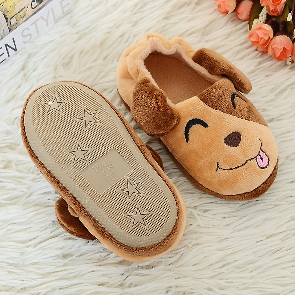 Knemksplanet Toddler Boys Girls Fuzzy Slippers Kids Cute Cartoon Unicorn Dinosaur Bunny Shoes Non-Slip Animals Fluffy Plush House Slippers Fur Lined Warm Indoor Bedroom Shoes
