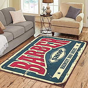 Pinbeam Area Rug Barber Hipster Haircut and Shave Vintage Sign Barbershop Home Decor Floor Rug 3' x 5' Carpet