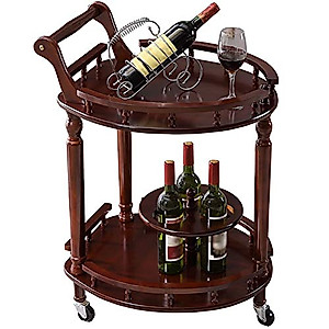 POCHY Multipurpose Catering Trolley Serving Cart Kitchen Trolley Island Cart 2 Tier Trolley Solid Wood Wine Rack Mobile Unit Organizer Home Removable