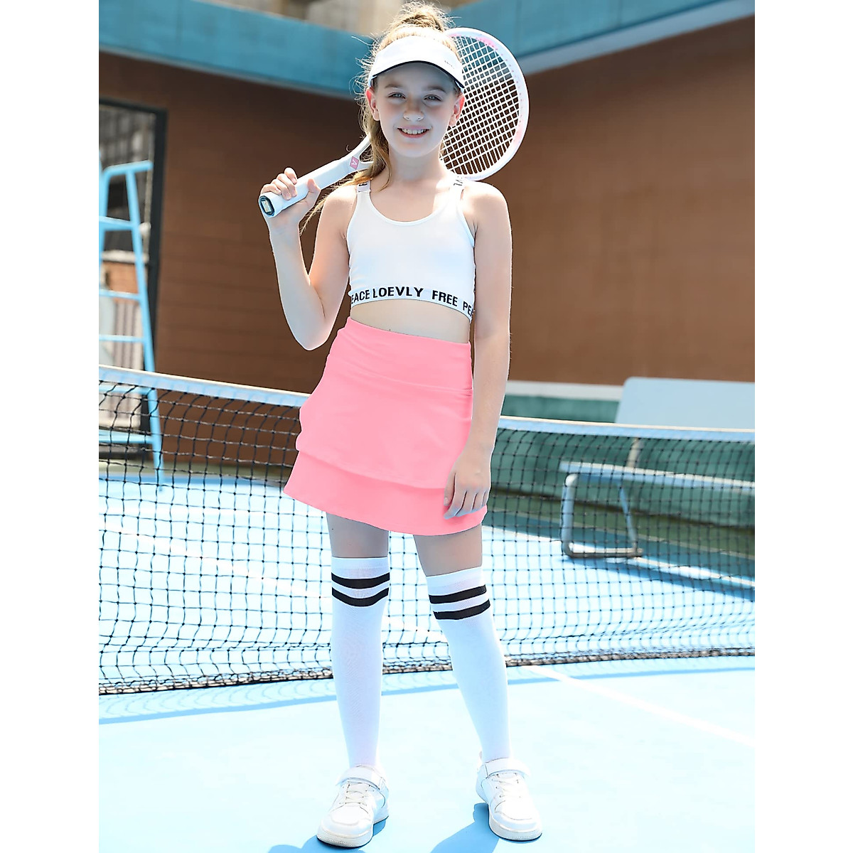 simtuor Pleated Tennis Skirts for Active Golf Skirt 8-9 Years Kids Workout Athletic Mini Skort White Casual Activewear